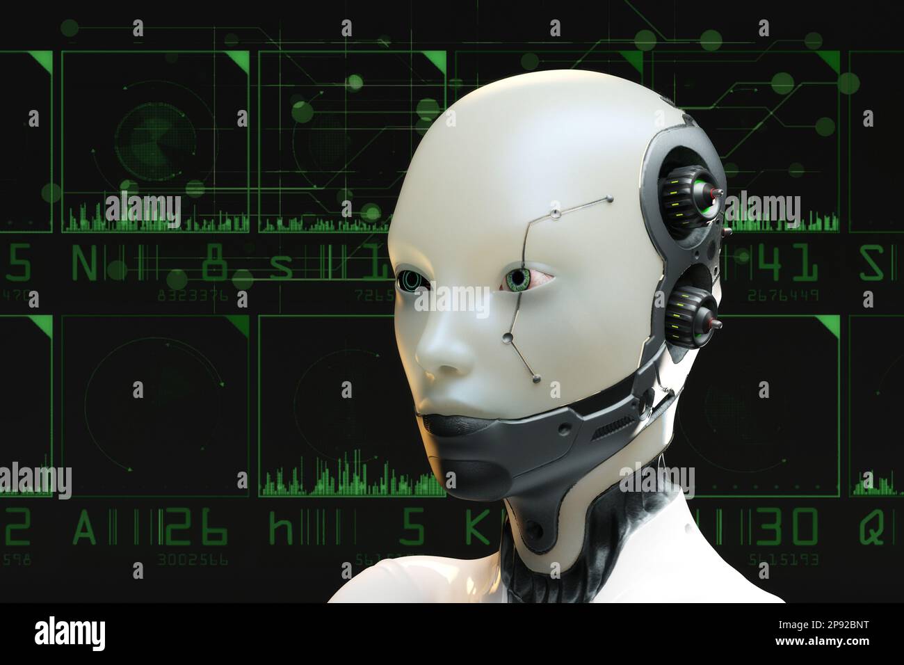Artistic 3D illustration of a cyborg with artificial intelligence Stock ...