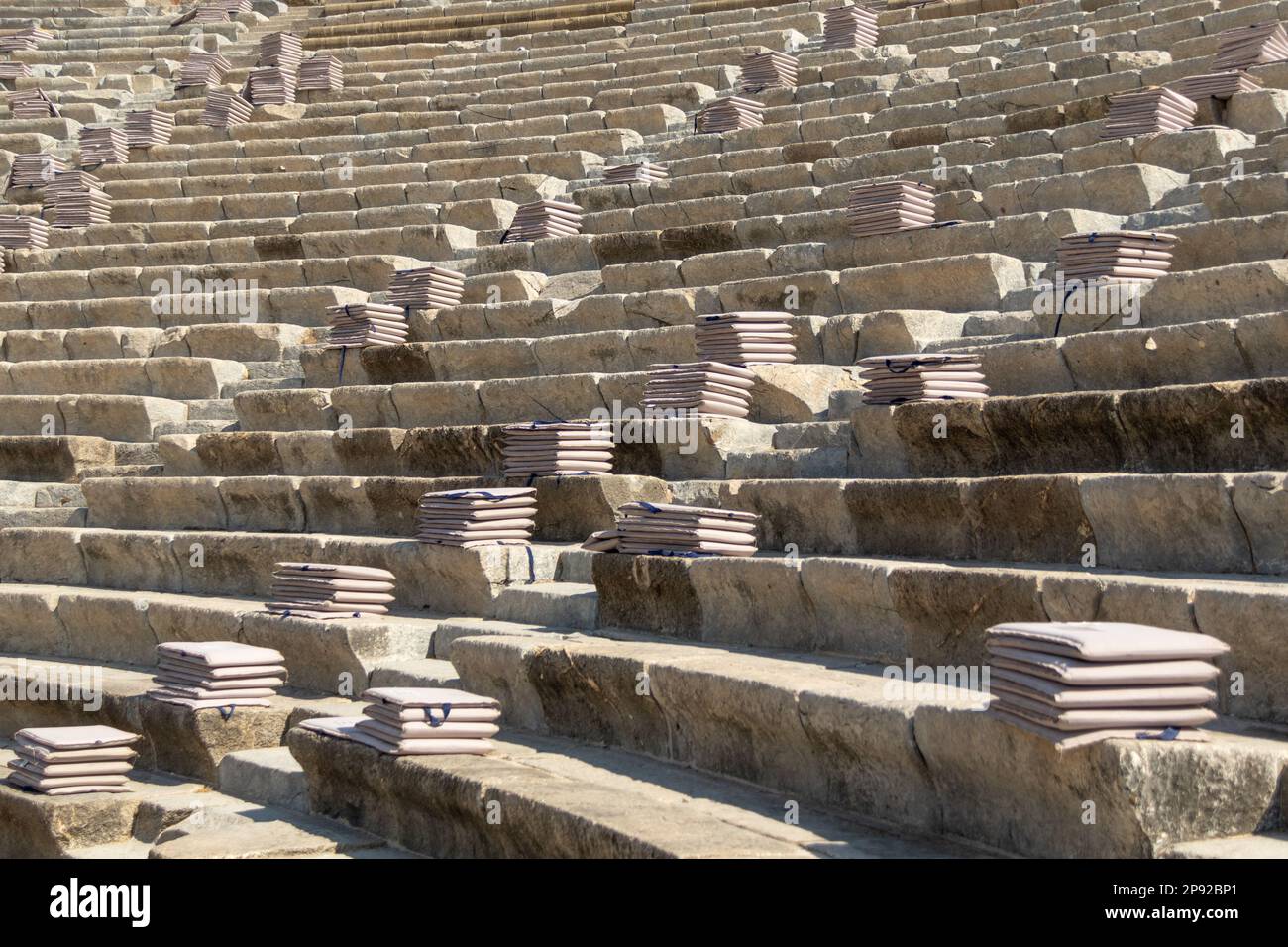 Bodrum amphitheatre rows of seats and cushions, close up Stock Photo ...
