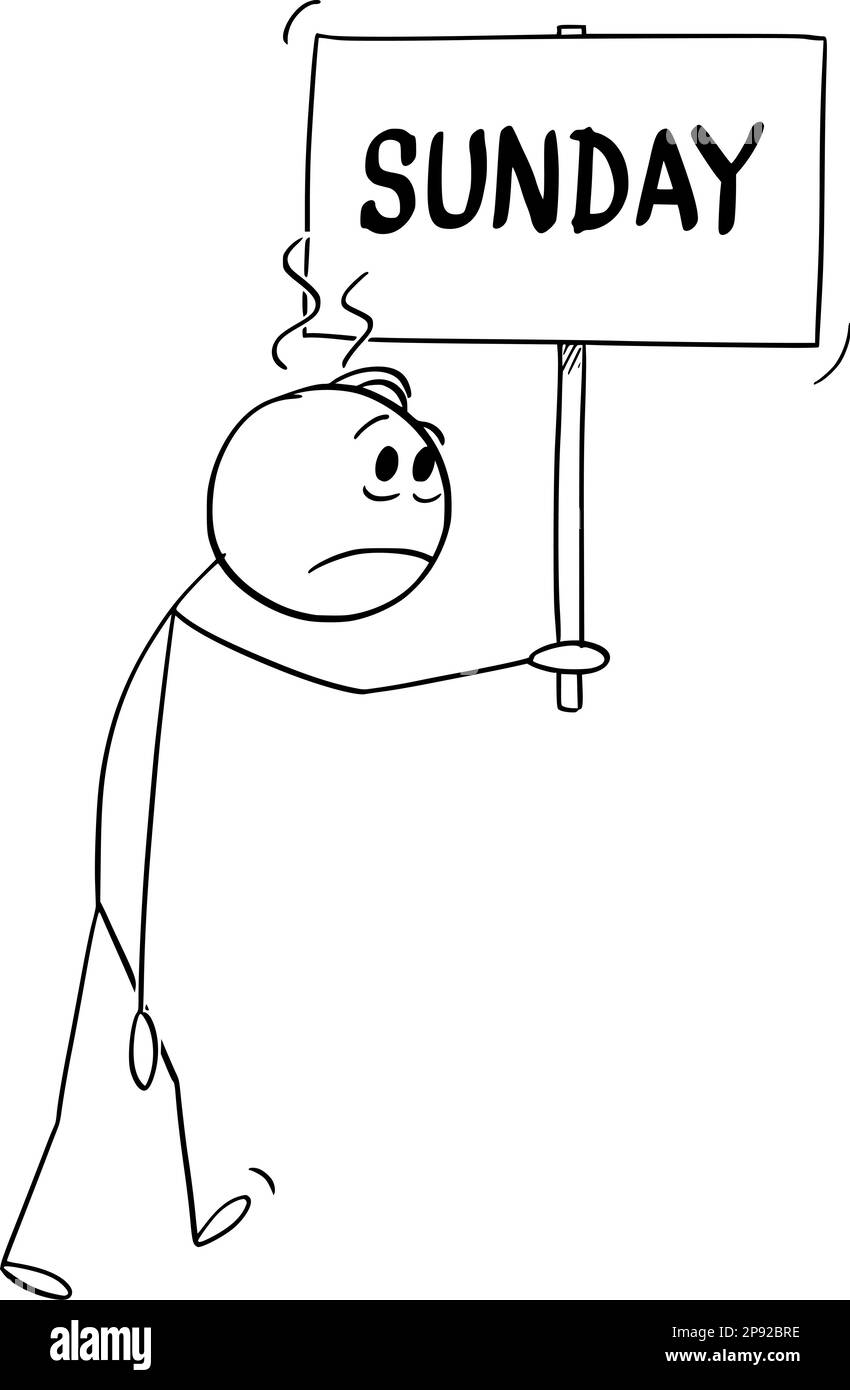 Depressed Person with Sunday Sign, Vector Cartoon Stick Figure ...