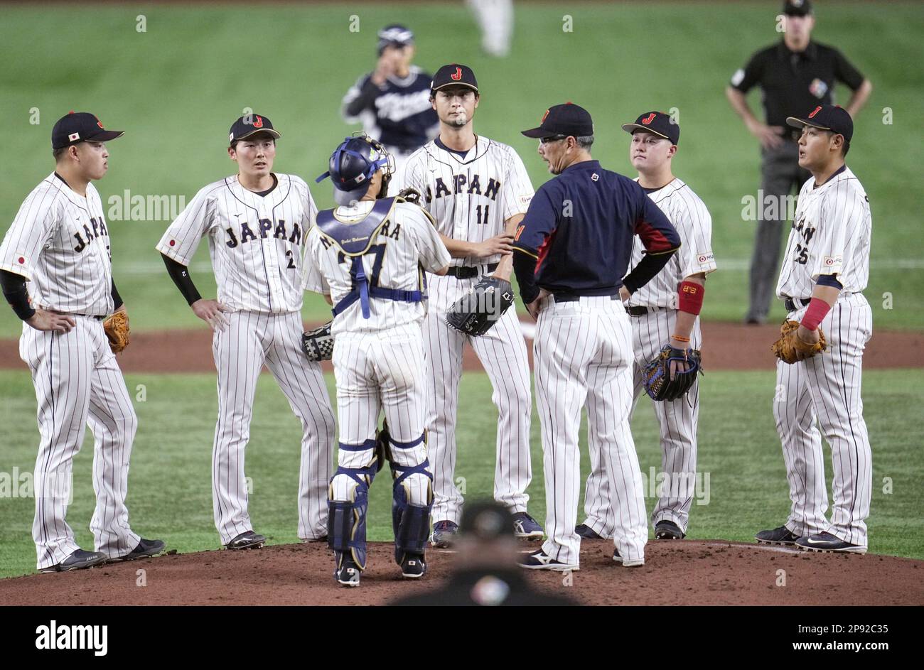 Tokyo, Japan, March 10, 2023. Teammates and pitching coach Masato ...