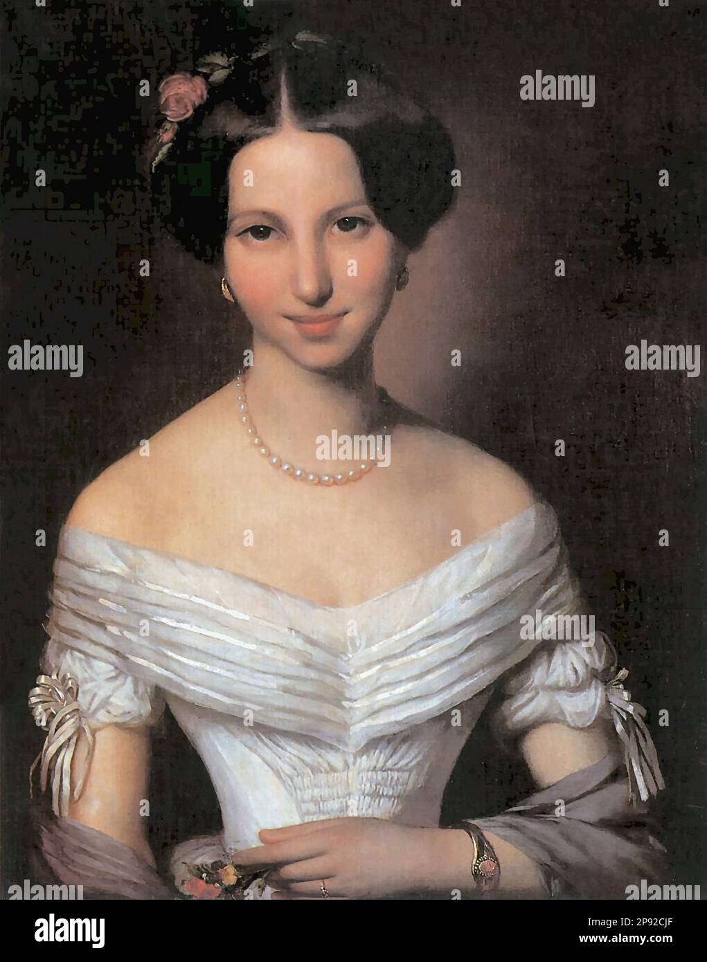 Kovács Mihály - Fiatal nő portréja - Magyar iskola - XIX - Kovács Mihály - Portrait of a Young ...