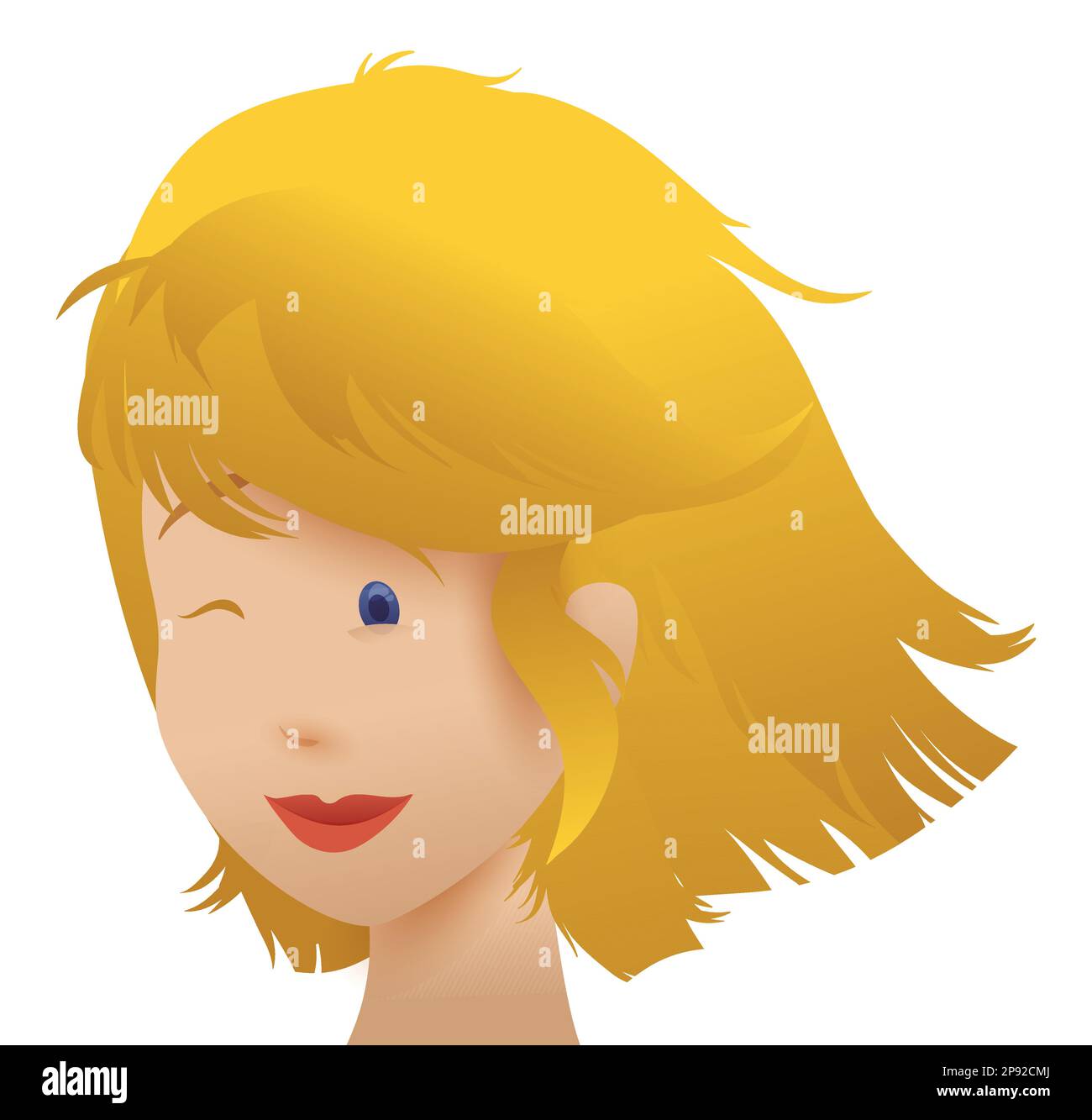 Pretty blonde girl with winking gesture and red lips. Face in gradient ...