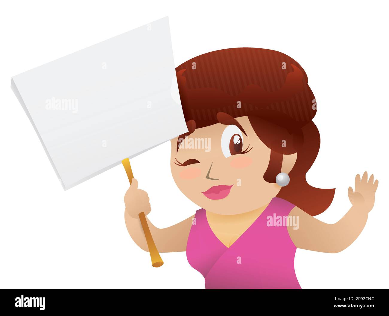 Winking woman with raised fist and protesting with a banner. Template ...