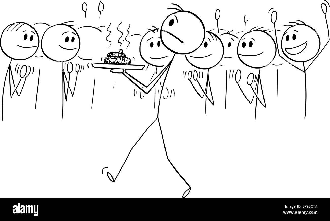 Waiter Serving Excrement or Feces , Vector Cartoon Stick Figure ...