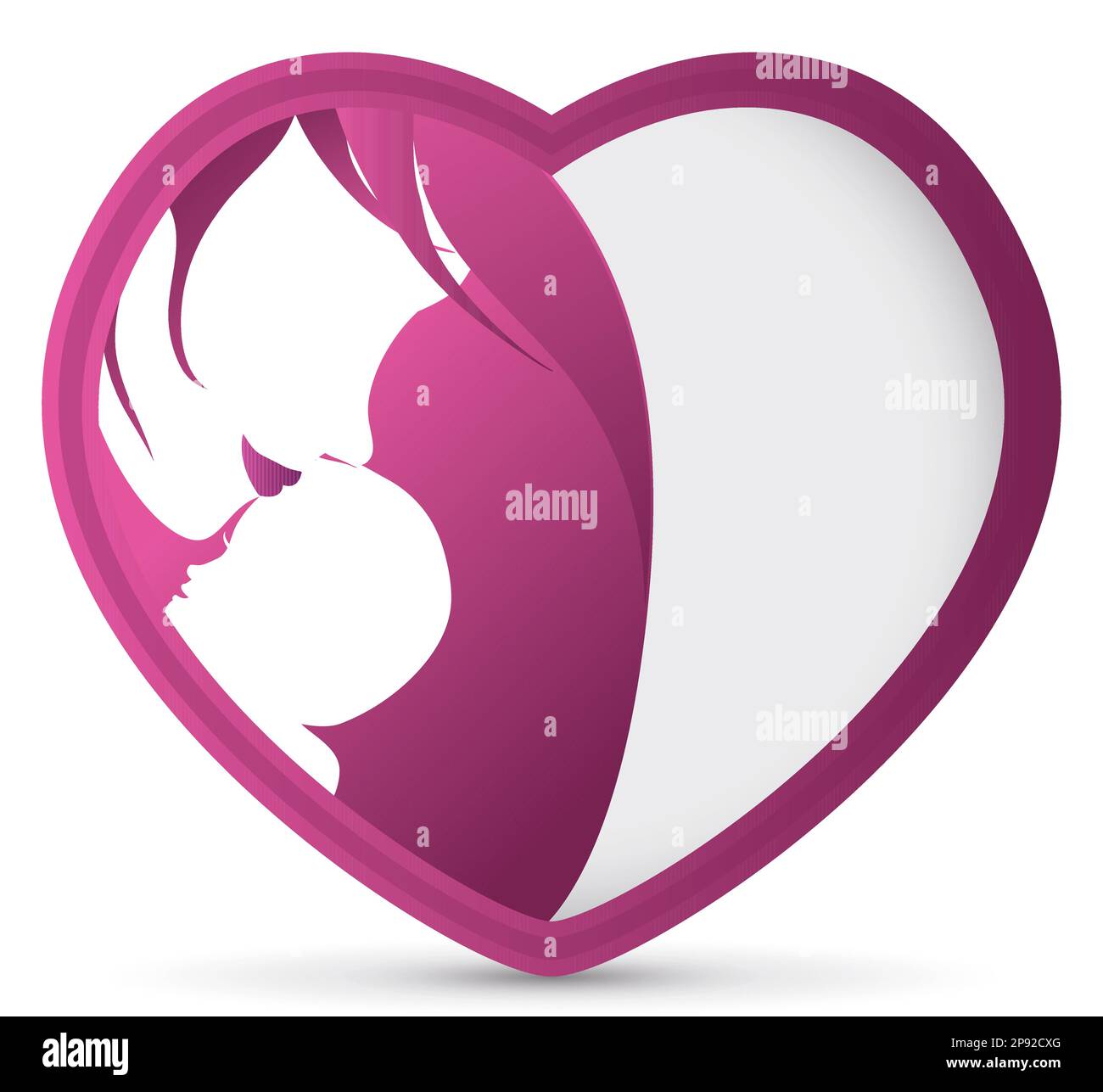 Heart-shaped frame with tender scene of mother kissing her baby on the ...