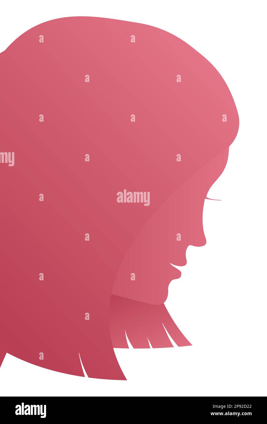 Silhouette of woman's face leaning out from the left side. Pink design ...