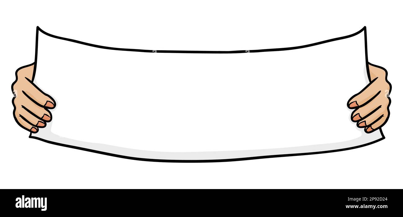 Template with long paper held by two hands in cartoon style Stock ...