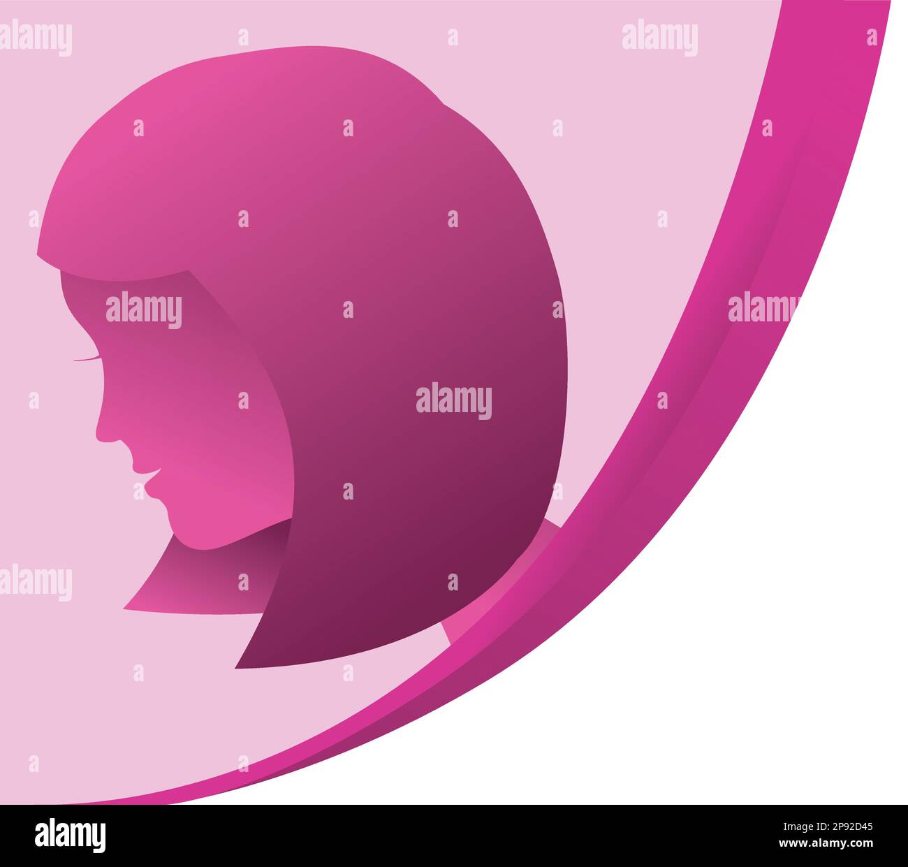 Template design with pink silhouette of woman with bob hairstyle and ...