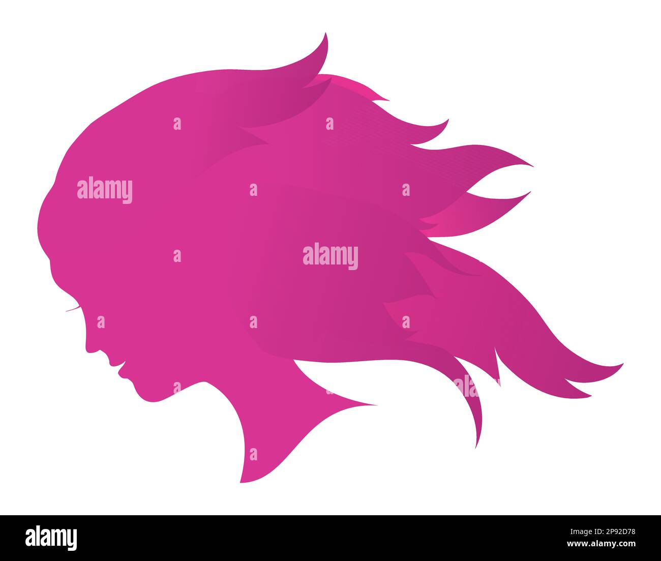 Pink silhouette of woman's face with long hair in gradient style over ...