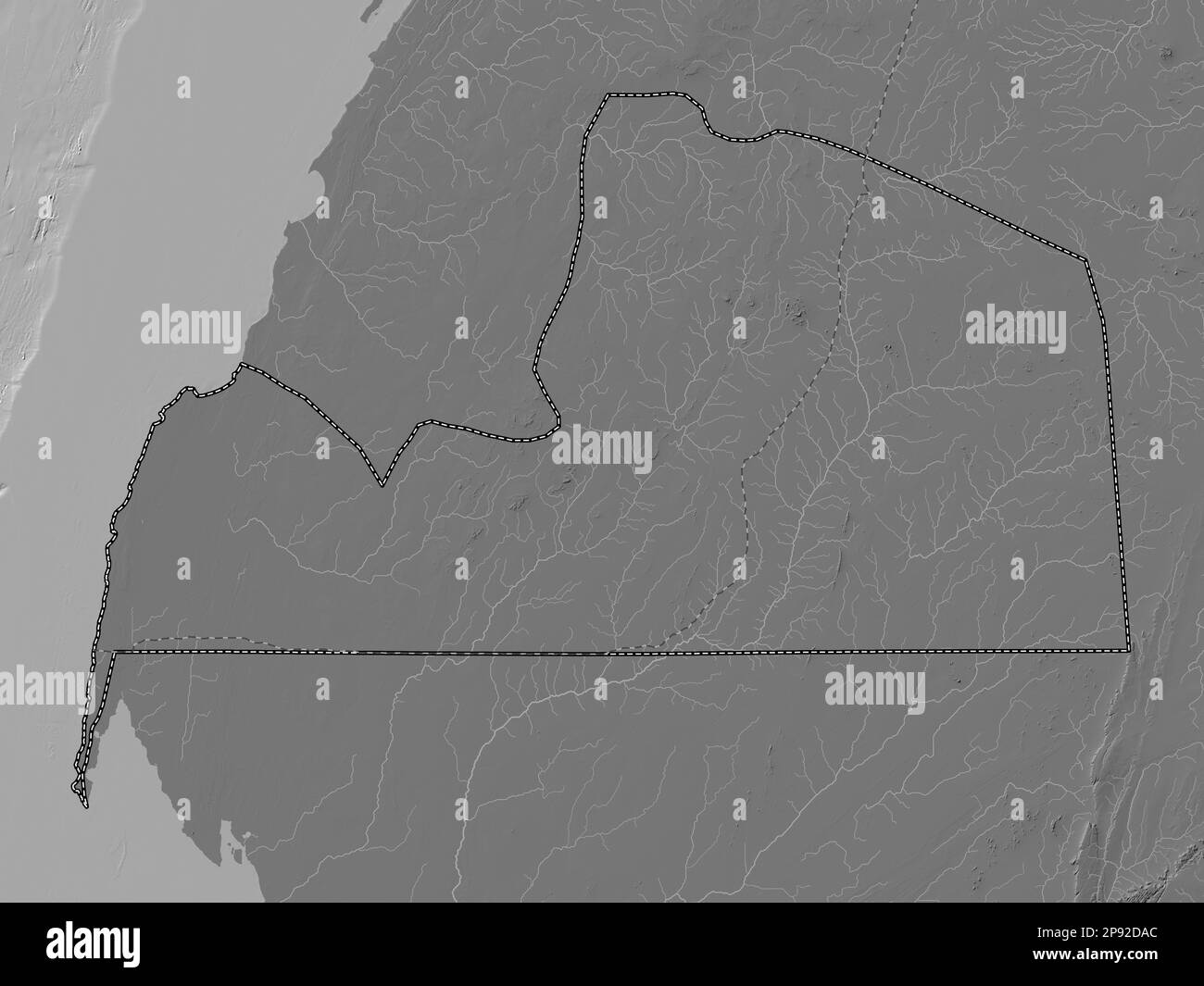 Aousserd, province of Western Sahara. Bilevel elevation map with lakes ...