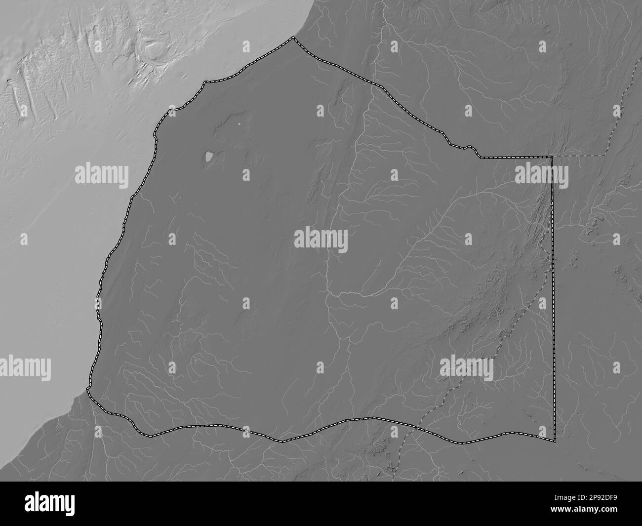 Boujdour, province of Western Sahara. Bilevel elevation map with lakes ...