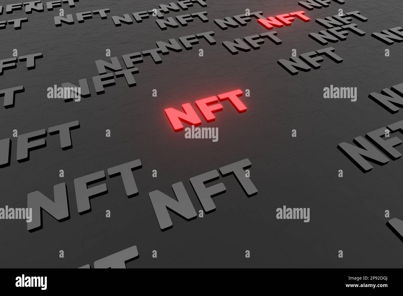 NFT crypto symbols icon on black background 3d render. Non fungible ...