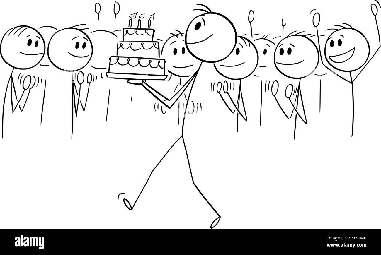 Celebration with Birthday Cake , Vector Cartoon Stick Figure ...
