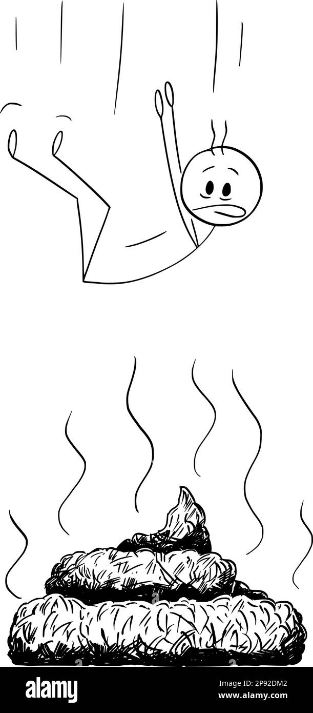 Person Falling in Huge Excrement or Feces , Vector Cartoon Stick Figure ...