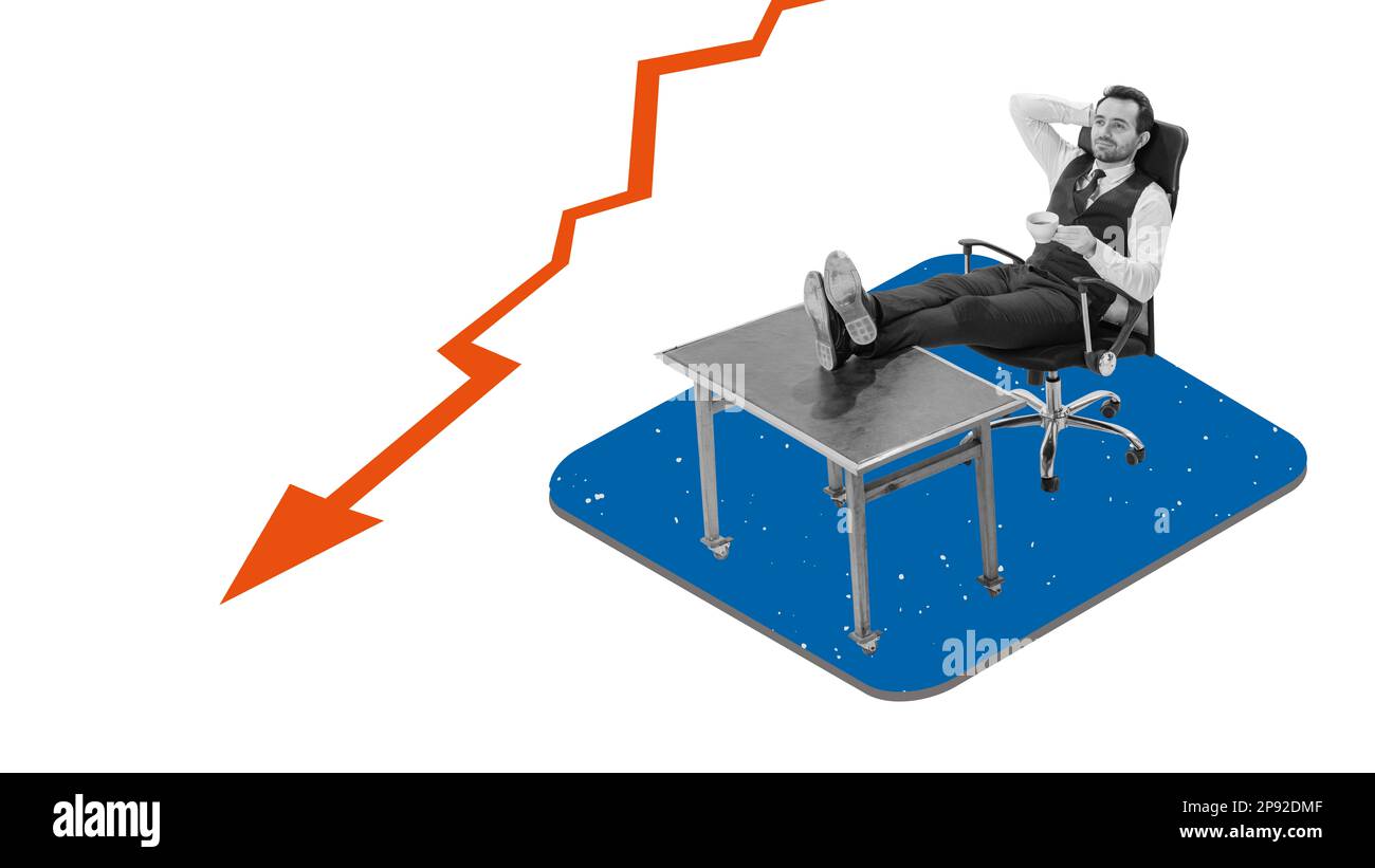 Business man has a rest at work. Contemporary art collage. New ideas ...