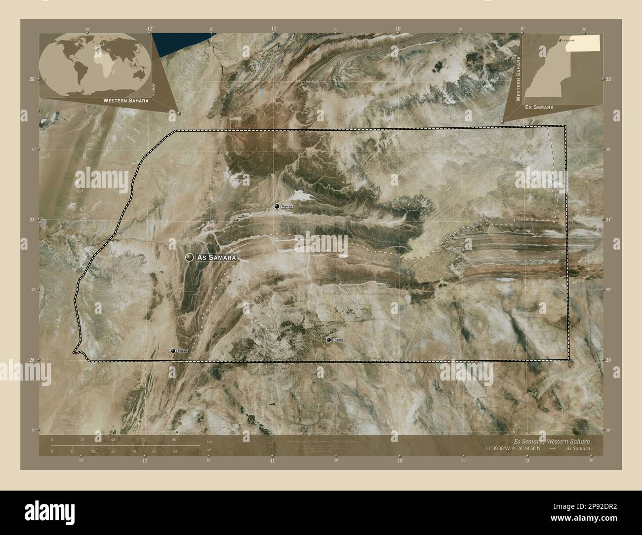 Es Semara, province of Western Sahara. High resolution satellite map ...