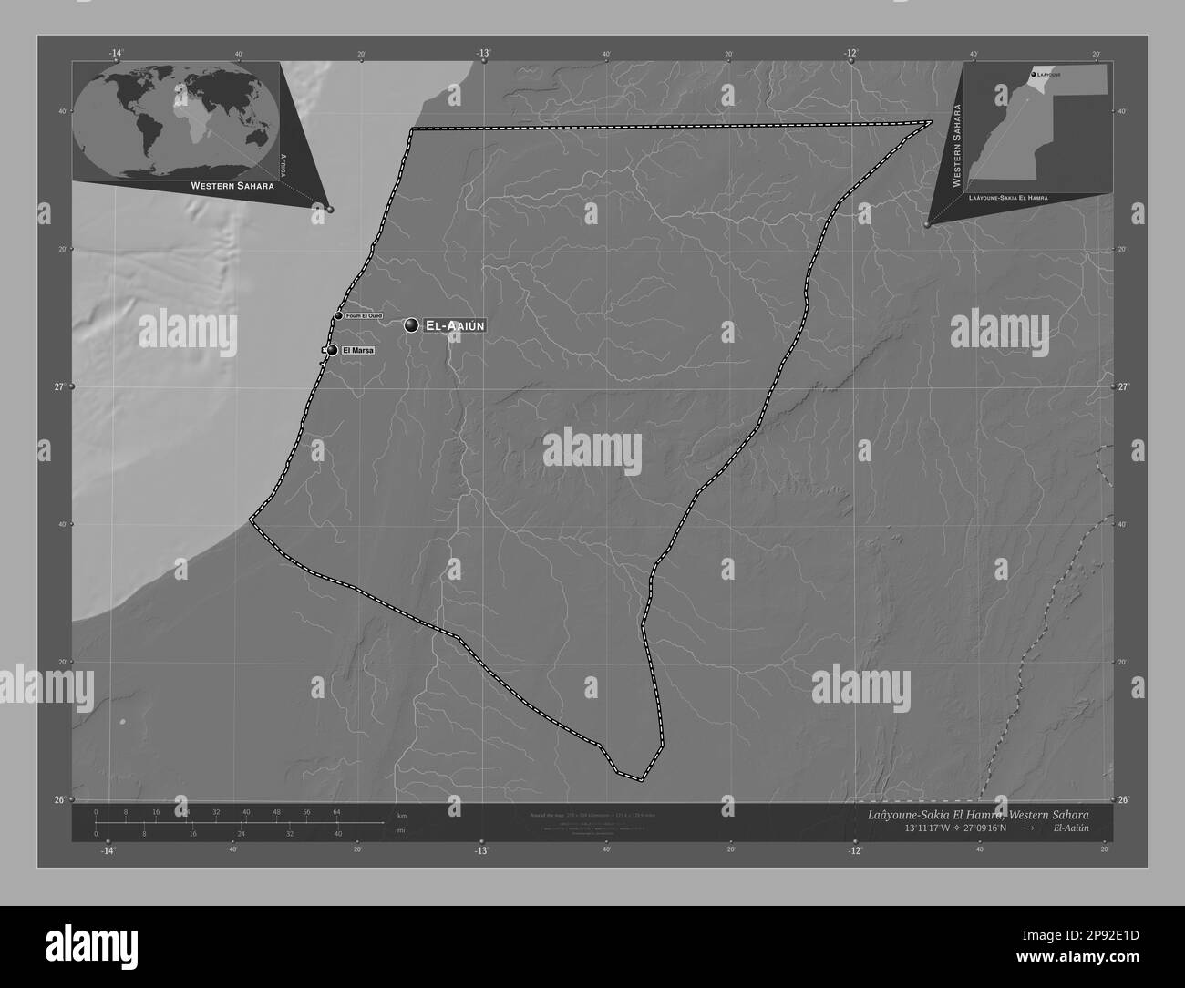 Laayoune-Sakia El Hamra, province of Western Sahara. Bilevel elevation ...