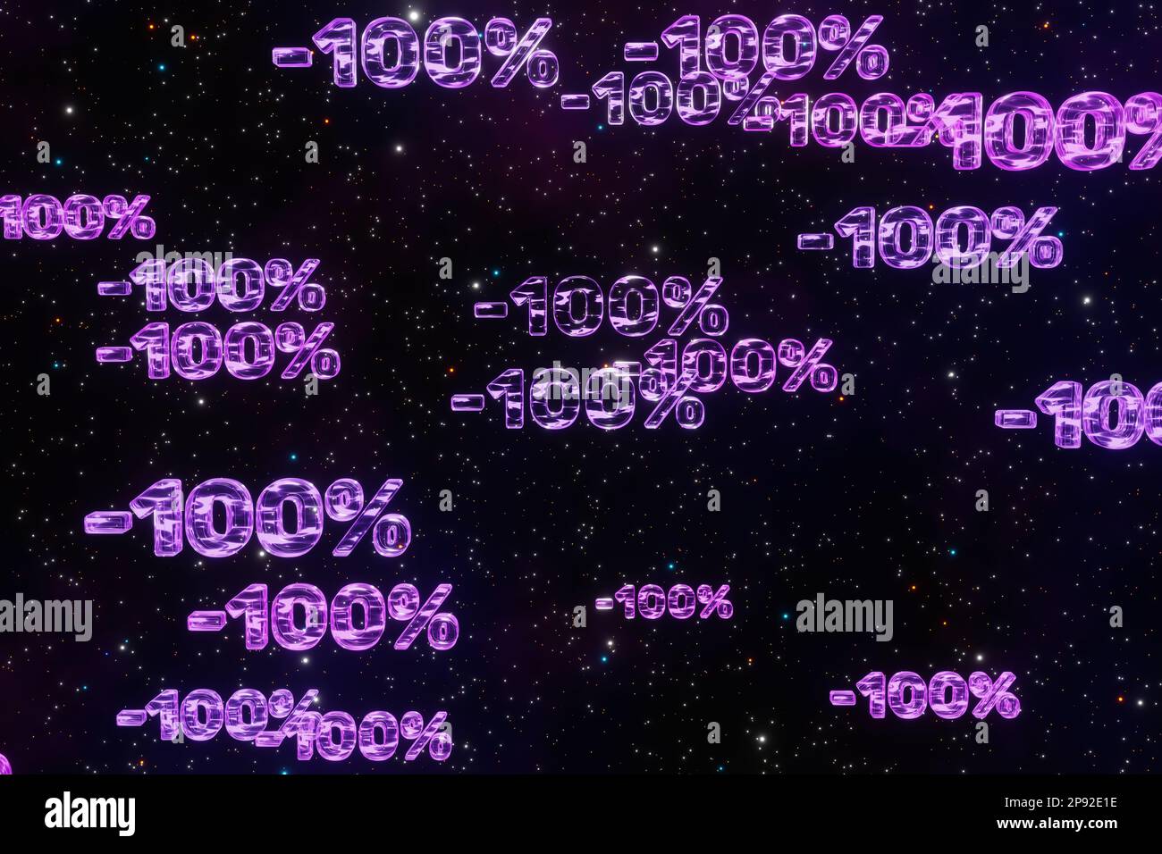 Purple minus one hundred percent symbols fall down isolated on black ...