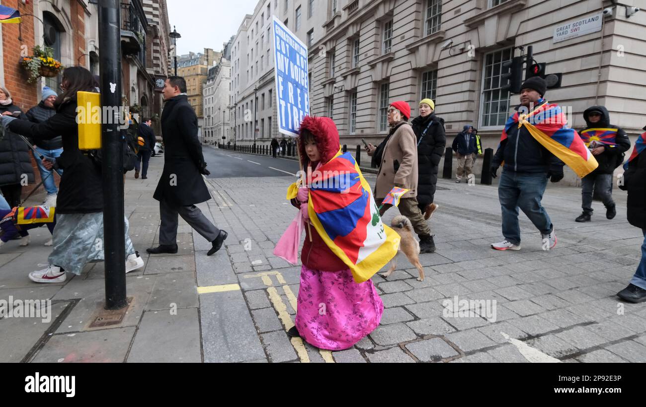 London, UK. 10th March 2023. Rally and march by Tibetans in London, to ...