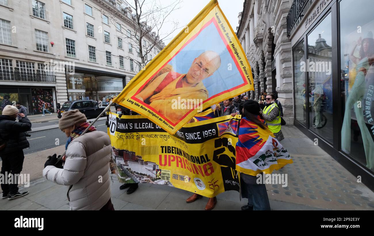 London, UK. 10th March 2023. Rally and march by Tibetans in London, to ...