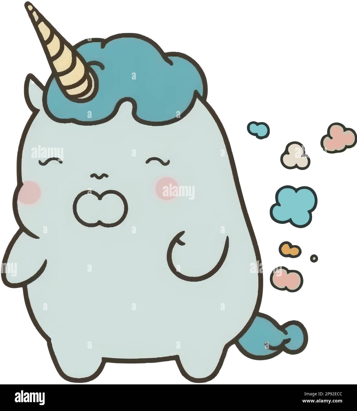 Cute fat unicorn farting clouds. Funny vector cartoon illustration ...