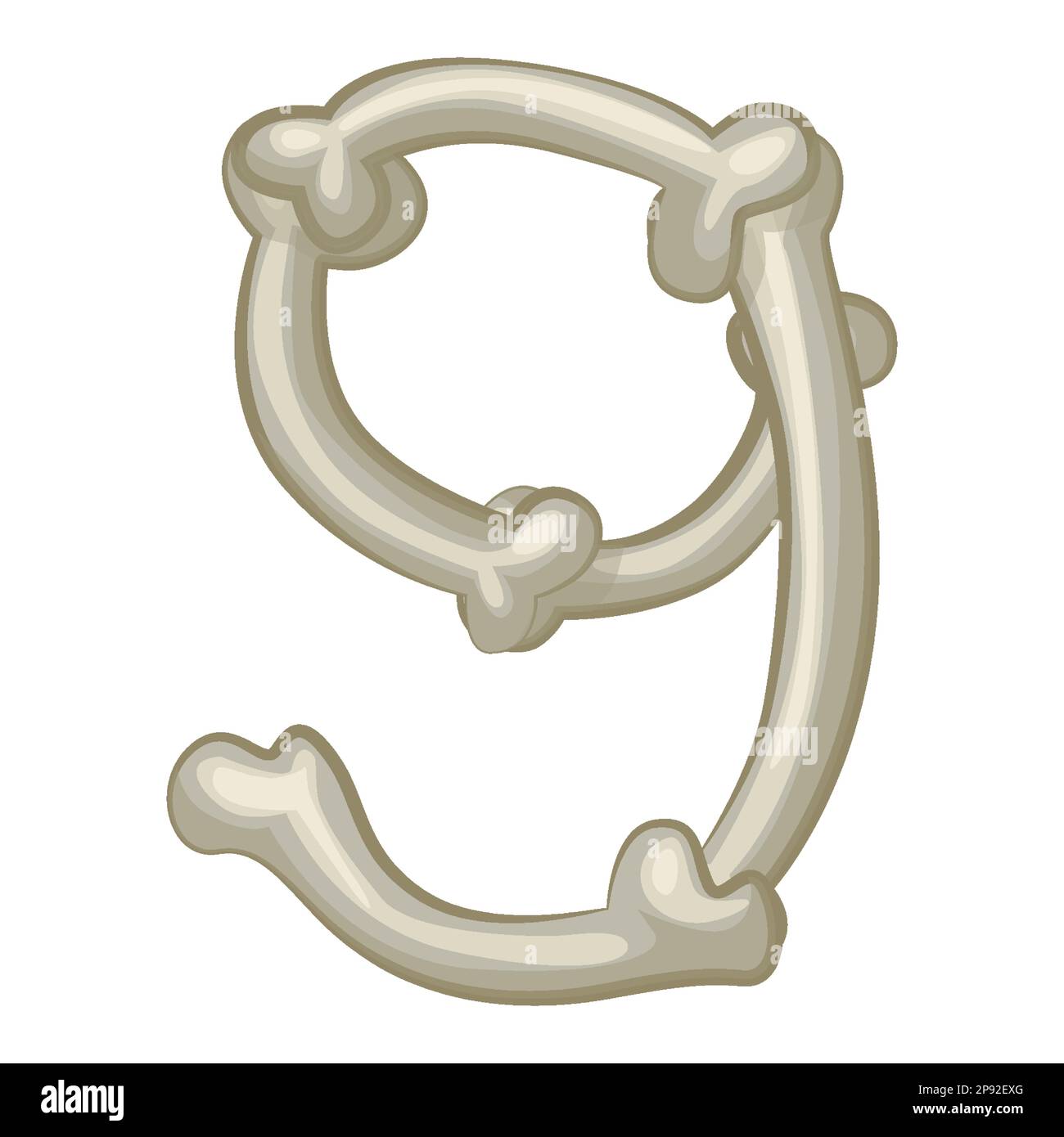 Bone number 9, vector digit nine. Cartoon isoled number on white ...