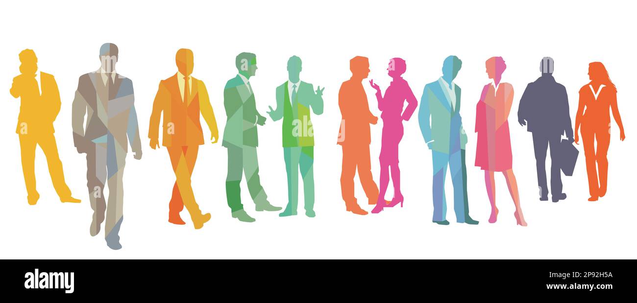 A large colorful group of people together, on white background ...