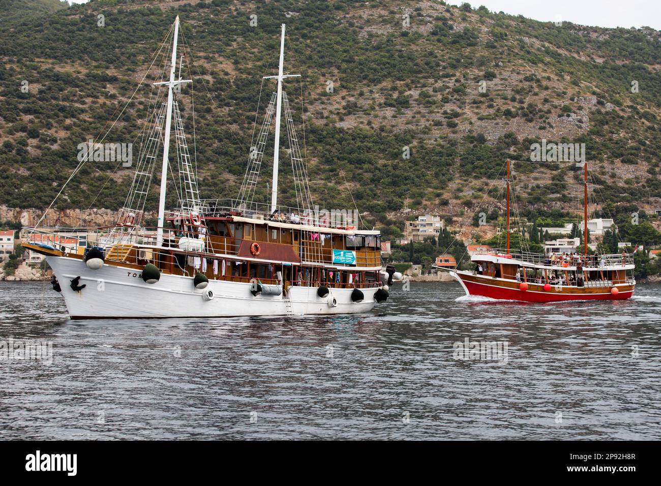 Tourist ships seen on the Adriatic Sea near the city of Dubrovnik Stock ...