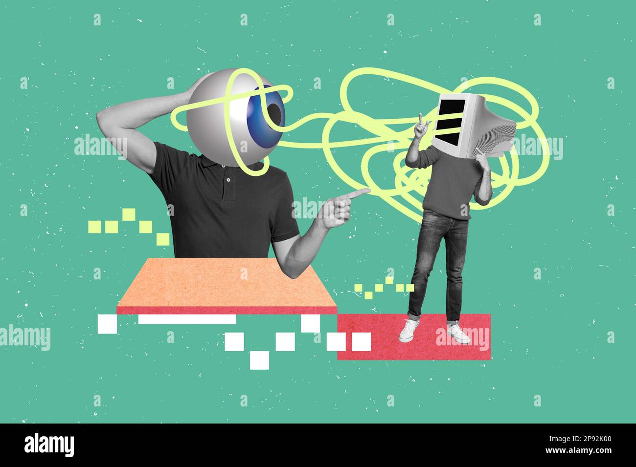 Photo banner collage artwork of young headless man computer monitor ...