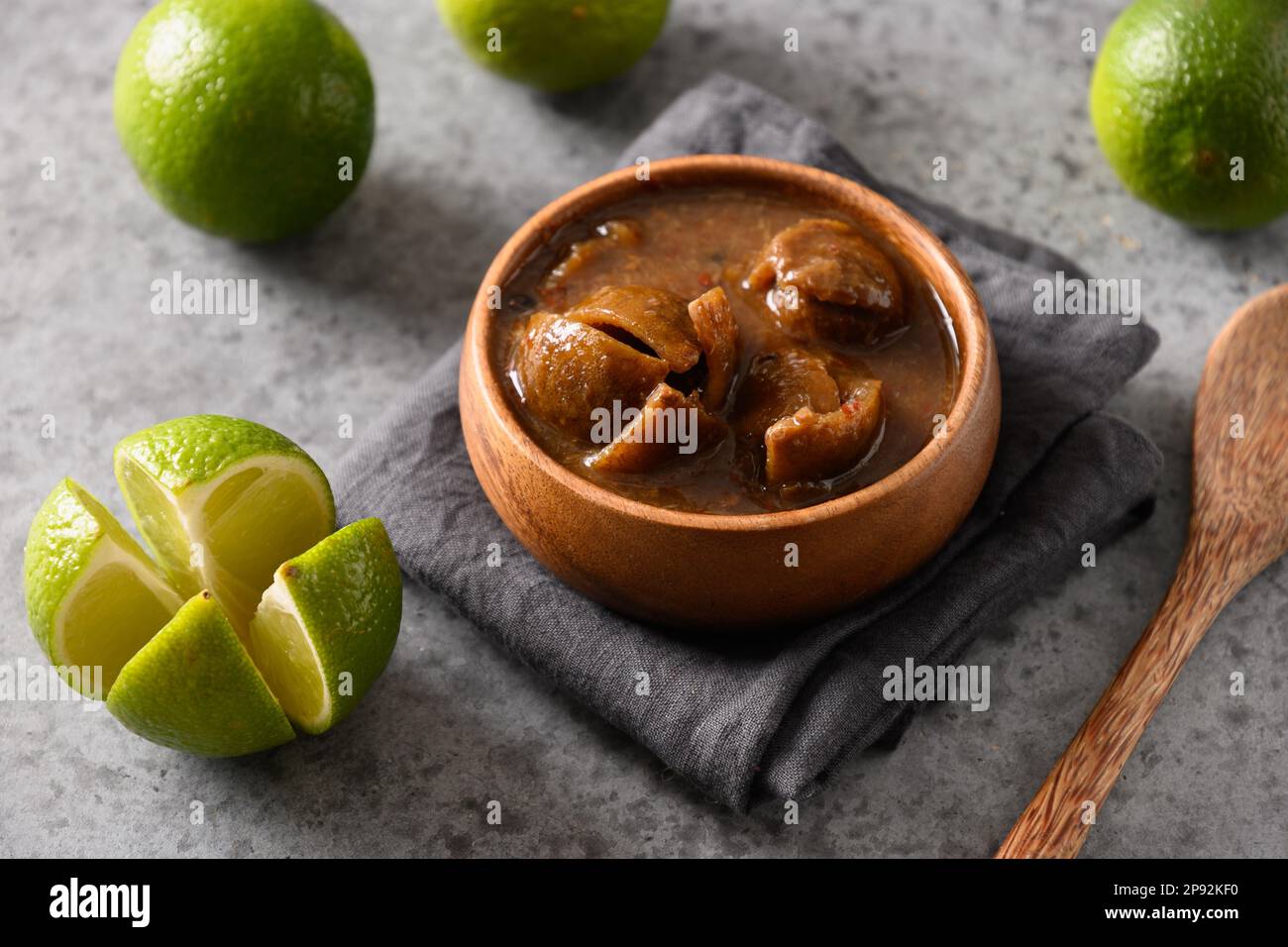 Traditional Sri Lankan Lime Pickle of lime, salt, chilli, pepper on ...