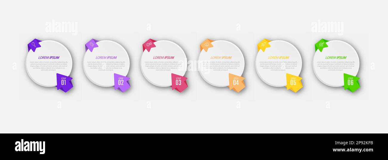 Infographics. 6 stages of development, marketing, workflow or plan ...