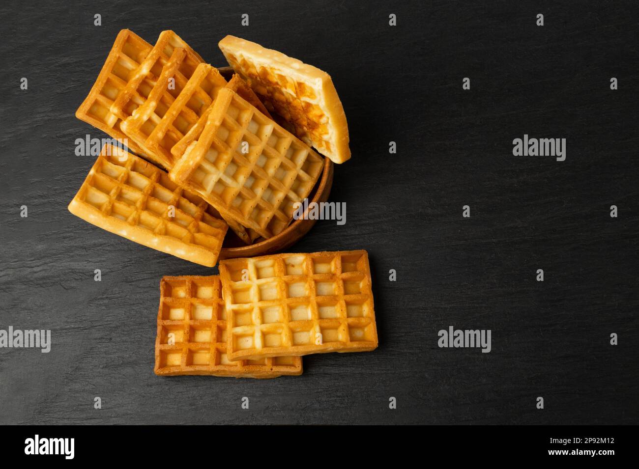 Belgian Waffle Isolated, Square Waffled Cookie in Wood Bowl, Homemade ...