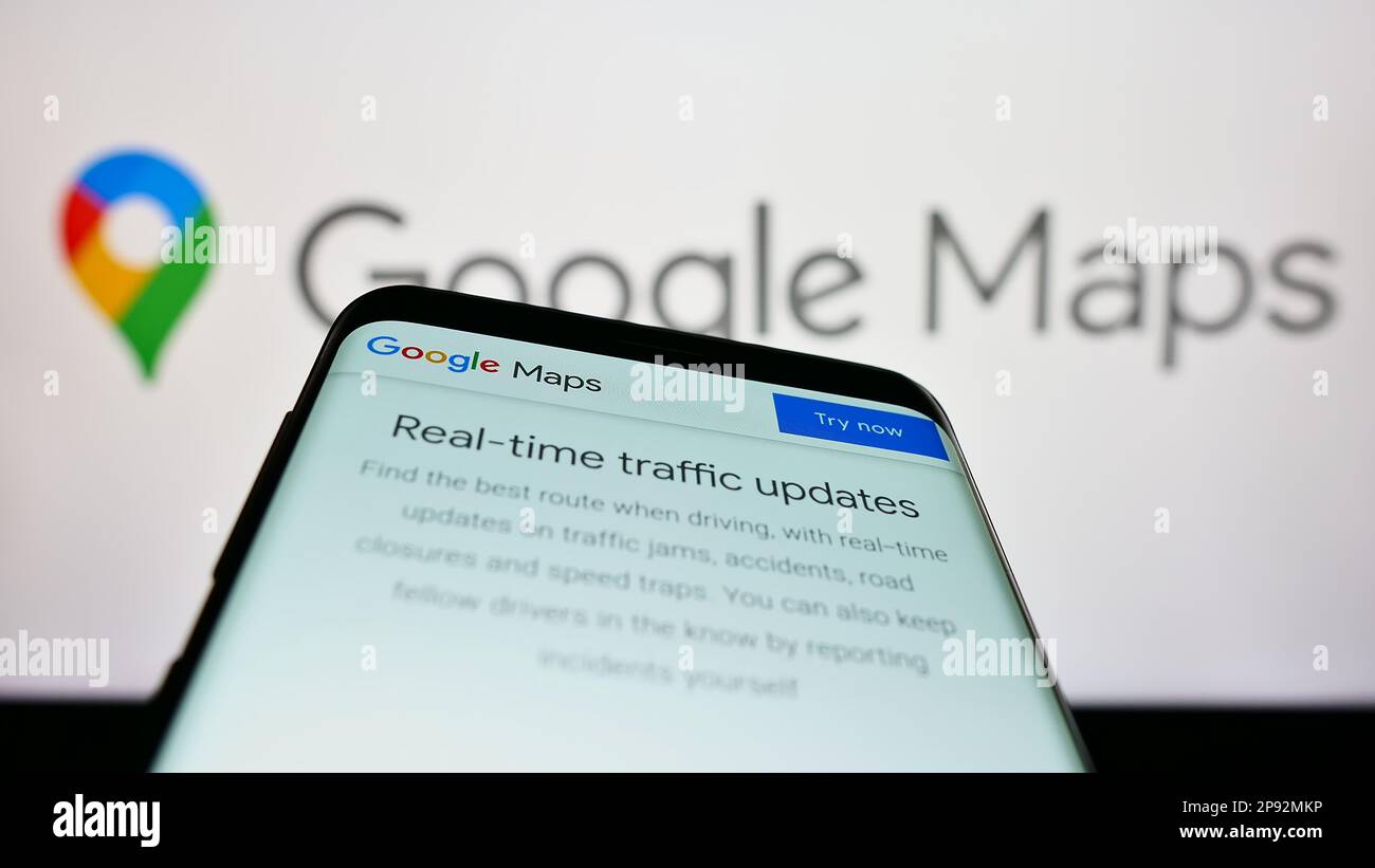 Smartphone with website of web mapping platform Google Maps on screen ...