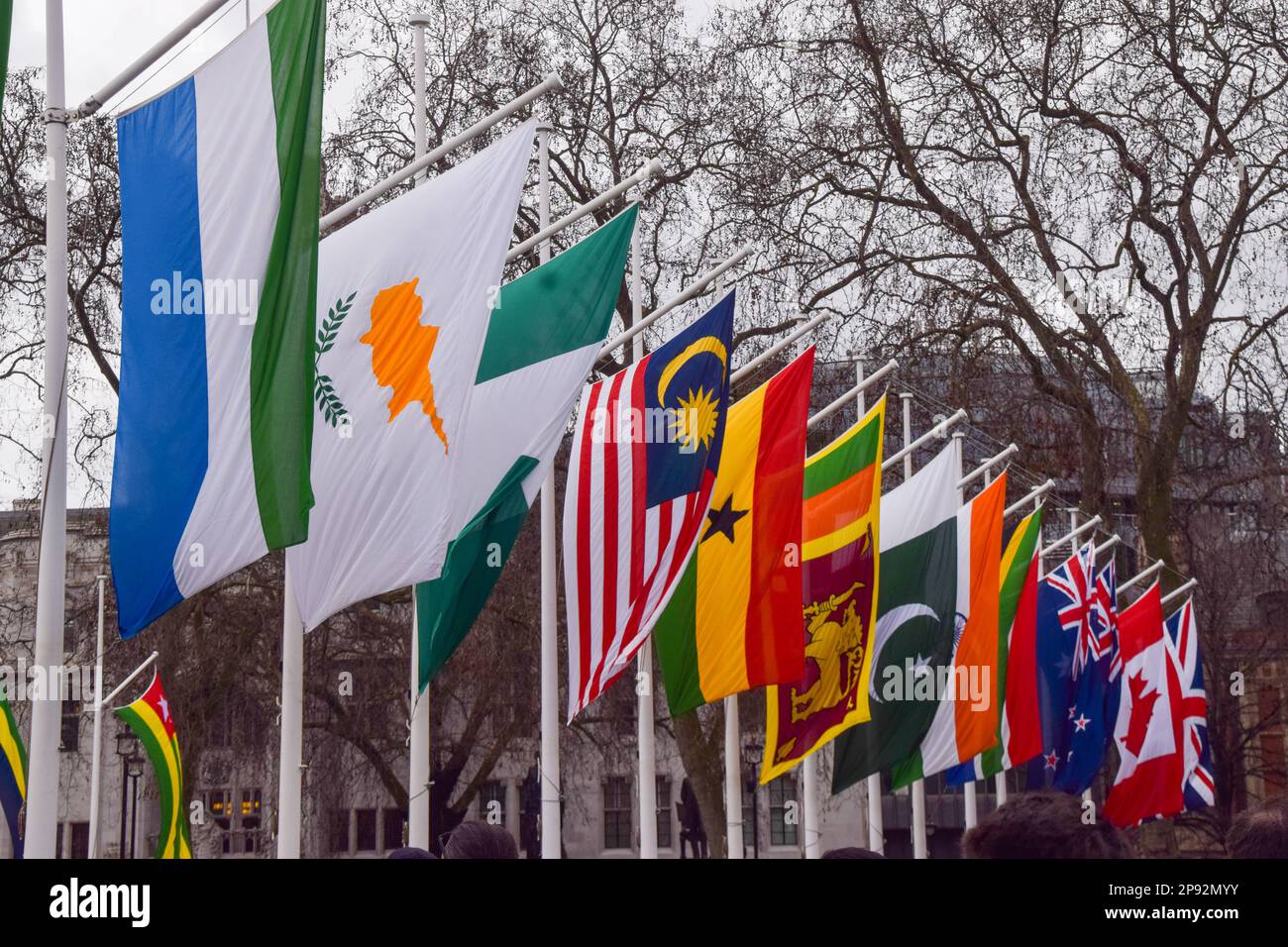 London, England, UK. 10th Mar, 2023. Flags of Commonwealth countries ...