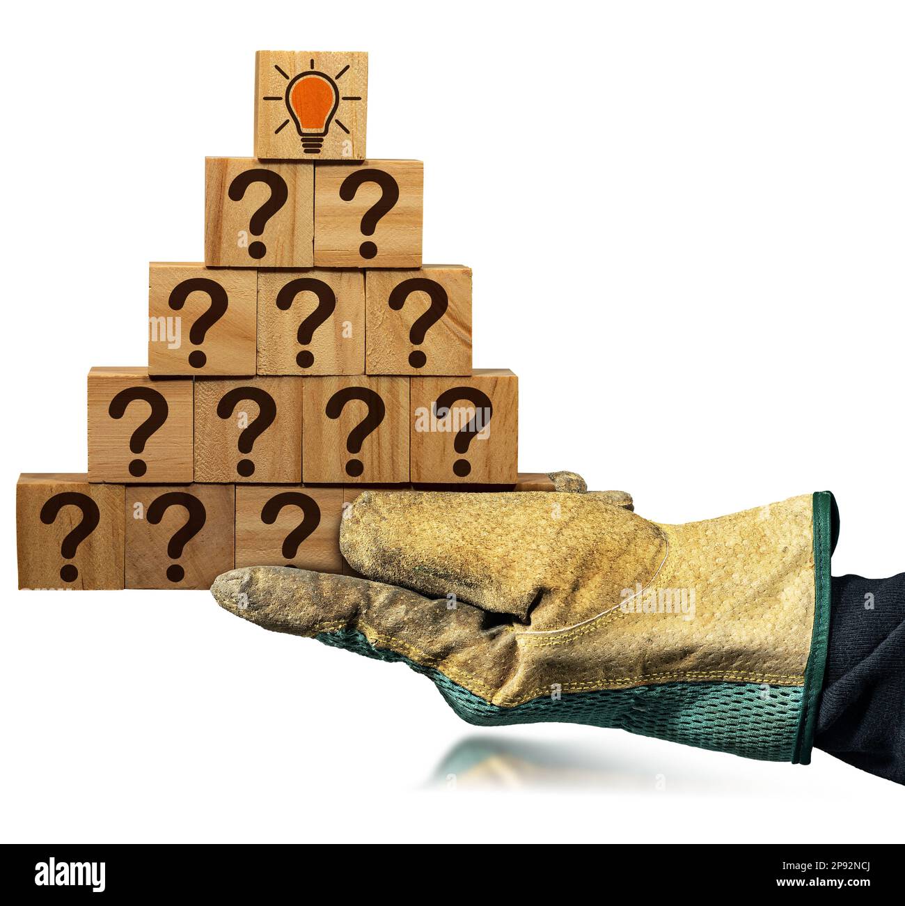 Concept of creative idea and innovation. Gloved hand holding a group of ...