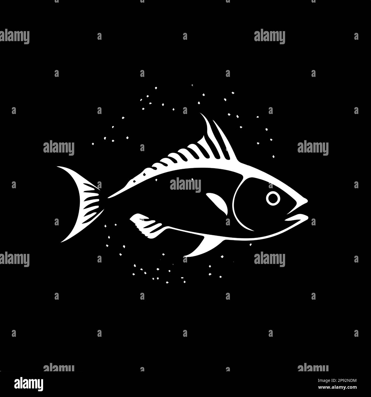 Minimalistic logo template, white icon of fish silhouette on black ...
