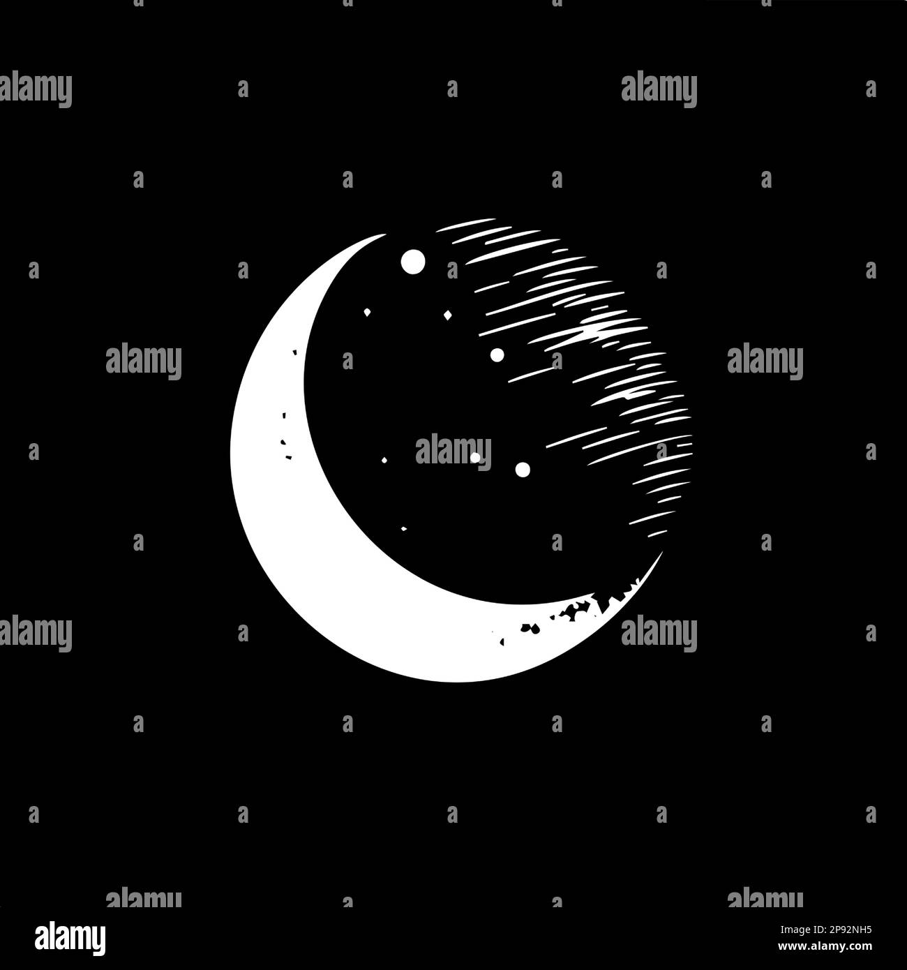 Minimalistic logo template, white icon of moon in space silhouette on ...