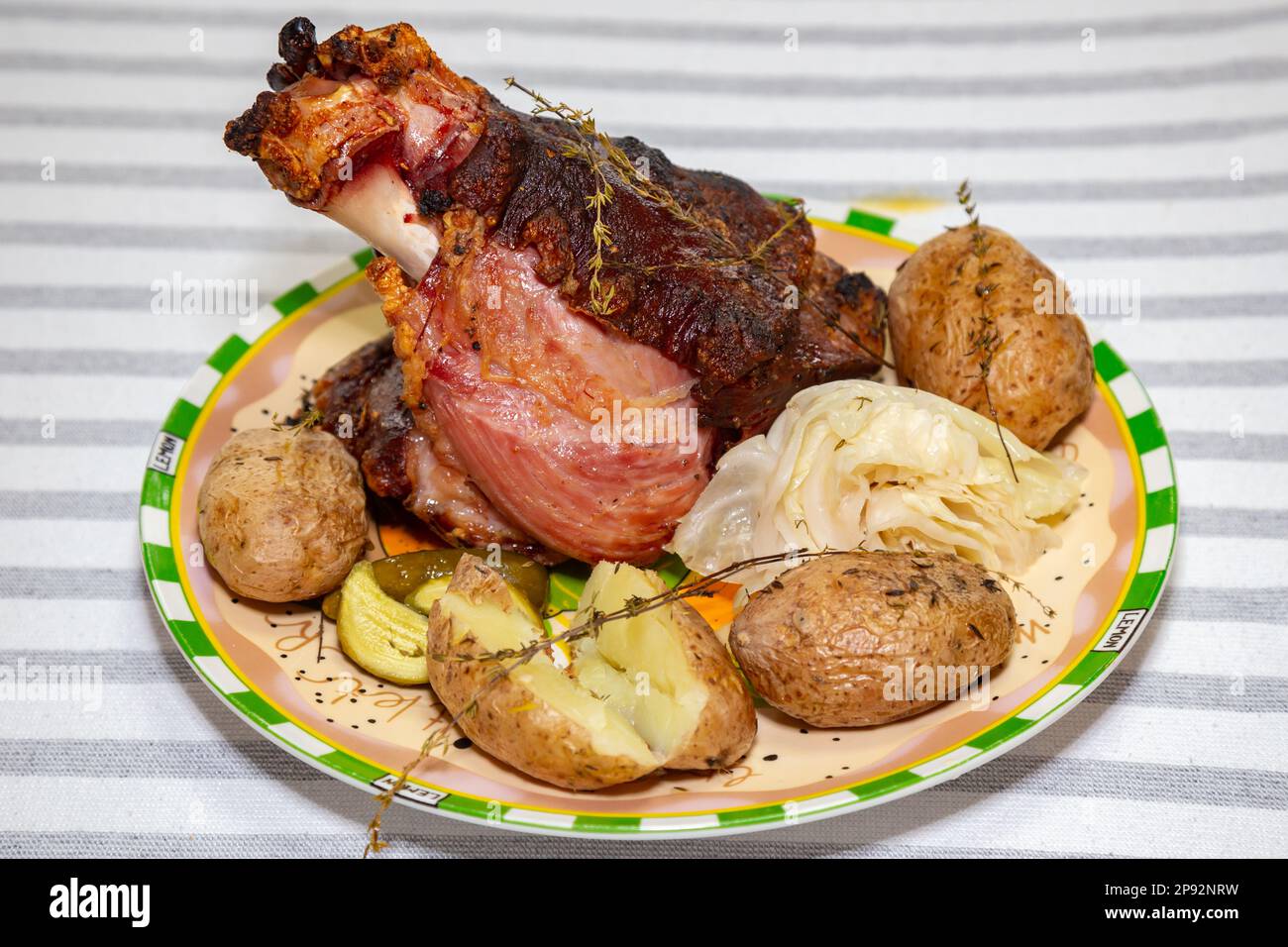 Smoked pork knuckle, traditional German dish, isolated portrait and ...