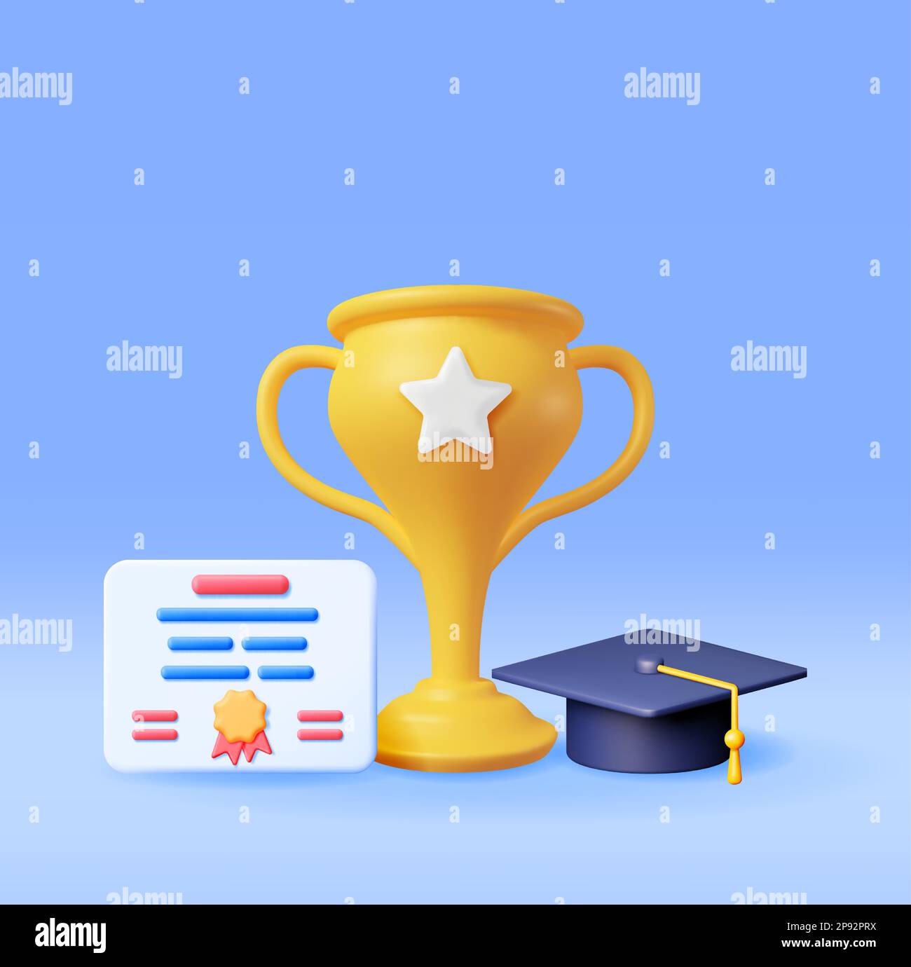 3D Gold Trophy, Diploma and Graduation Cap Stock Vector Image & Art - Alamy