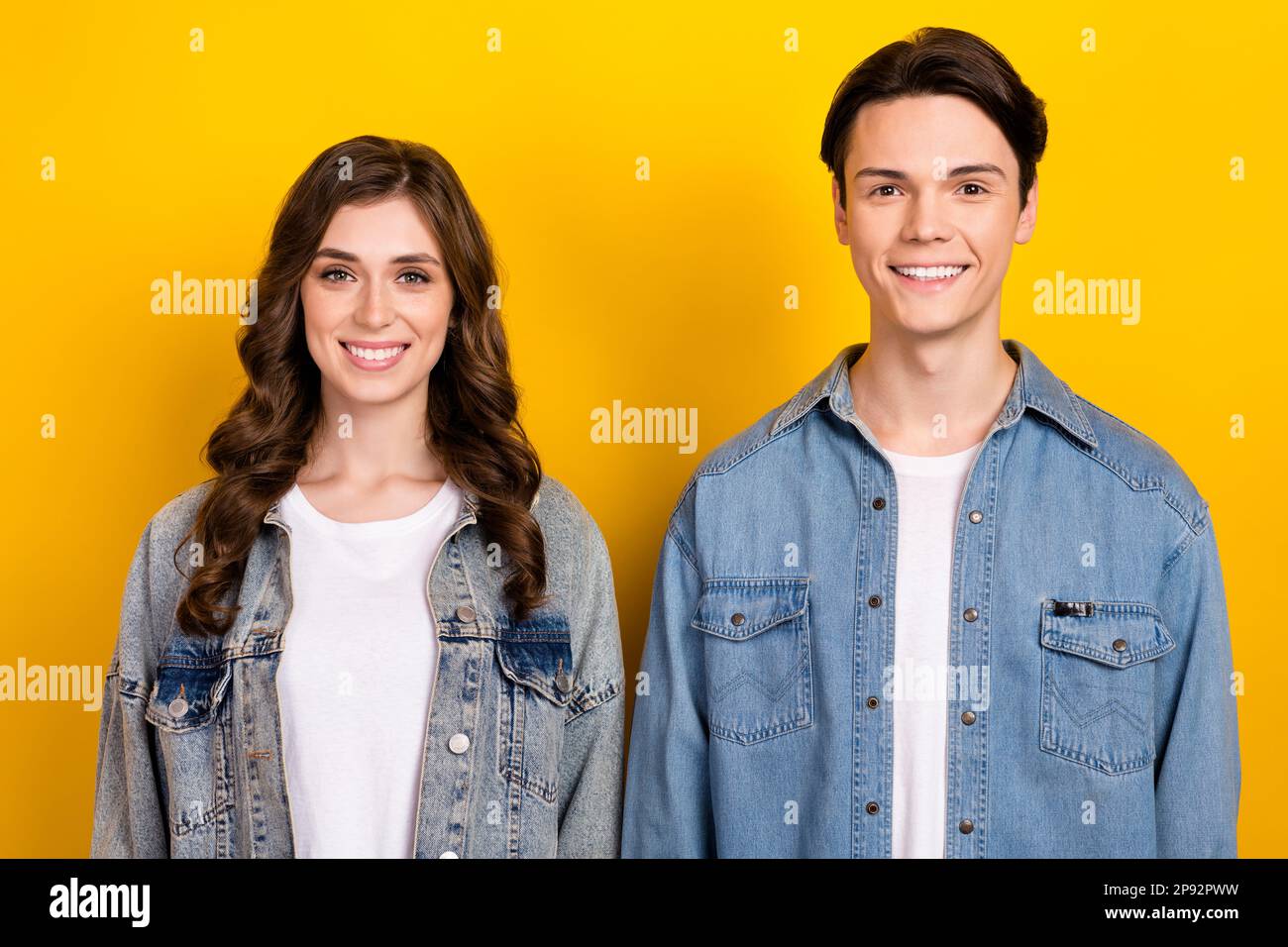 Photo of positive cheerful people beaming smile have good mood isolated ...