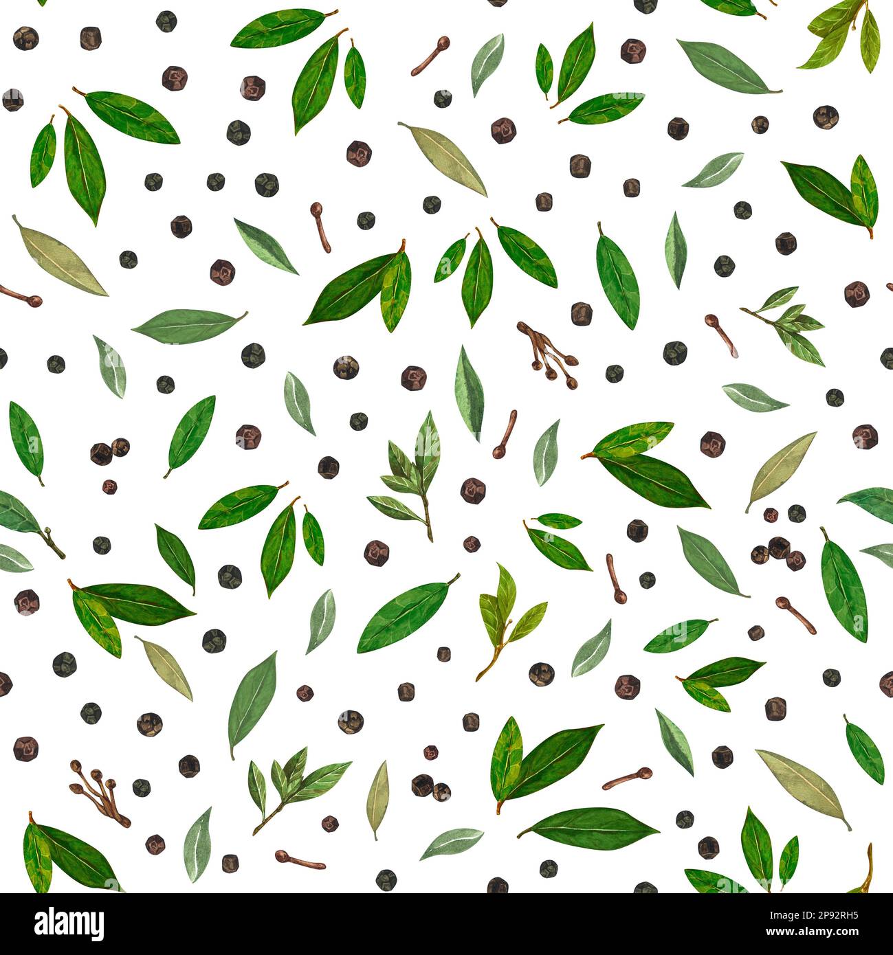 Seamless pattern bay leaves branches watercolor isolated on white ...