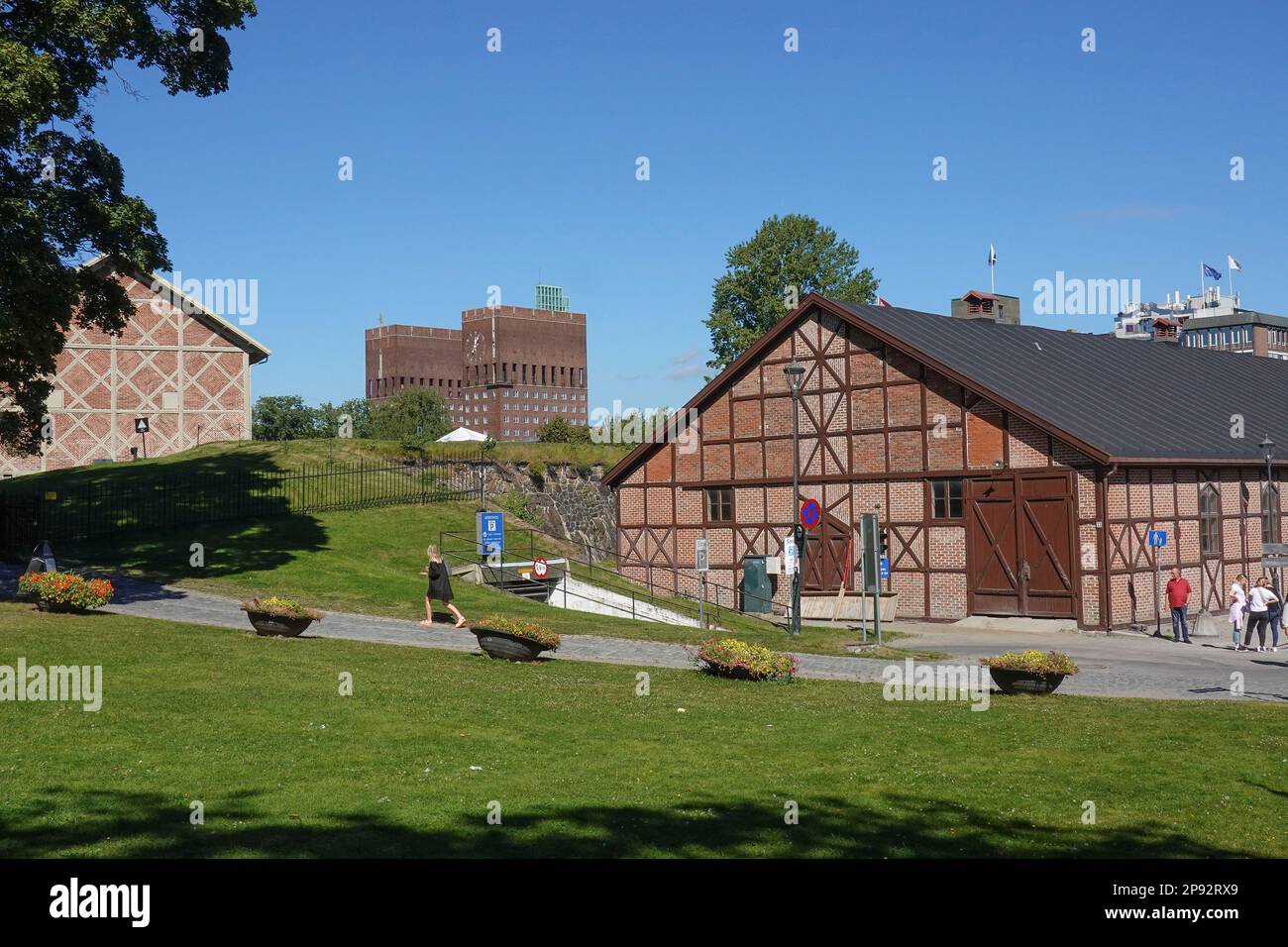 Norway, Oslo, Panoramic view of medieval Akershus Fortress - Akershus ...