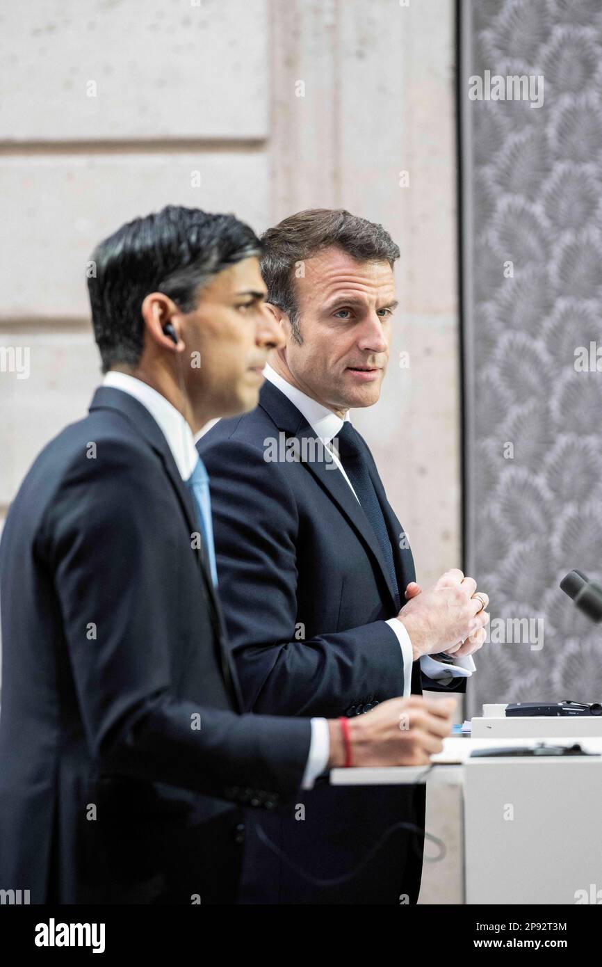 Paris, France. 10th Mar, 2023. French President Emmanuel Macron British ...