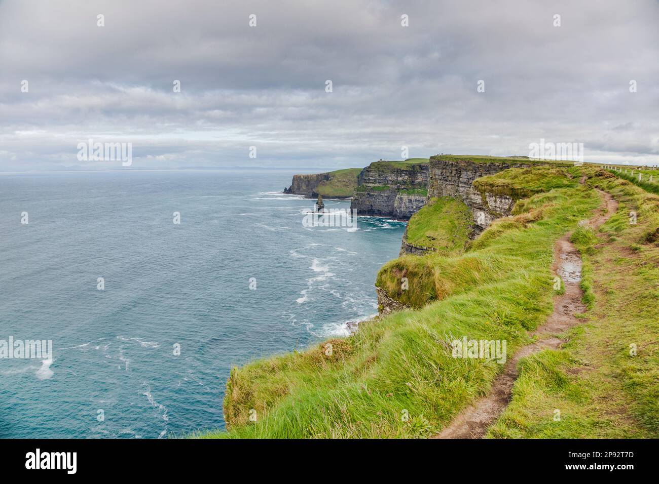 View over cliff line of the Cliffs of Moher in Ireland Stock Photo - Alamy