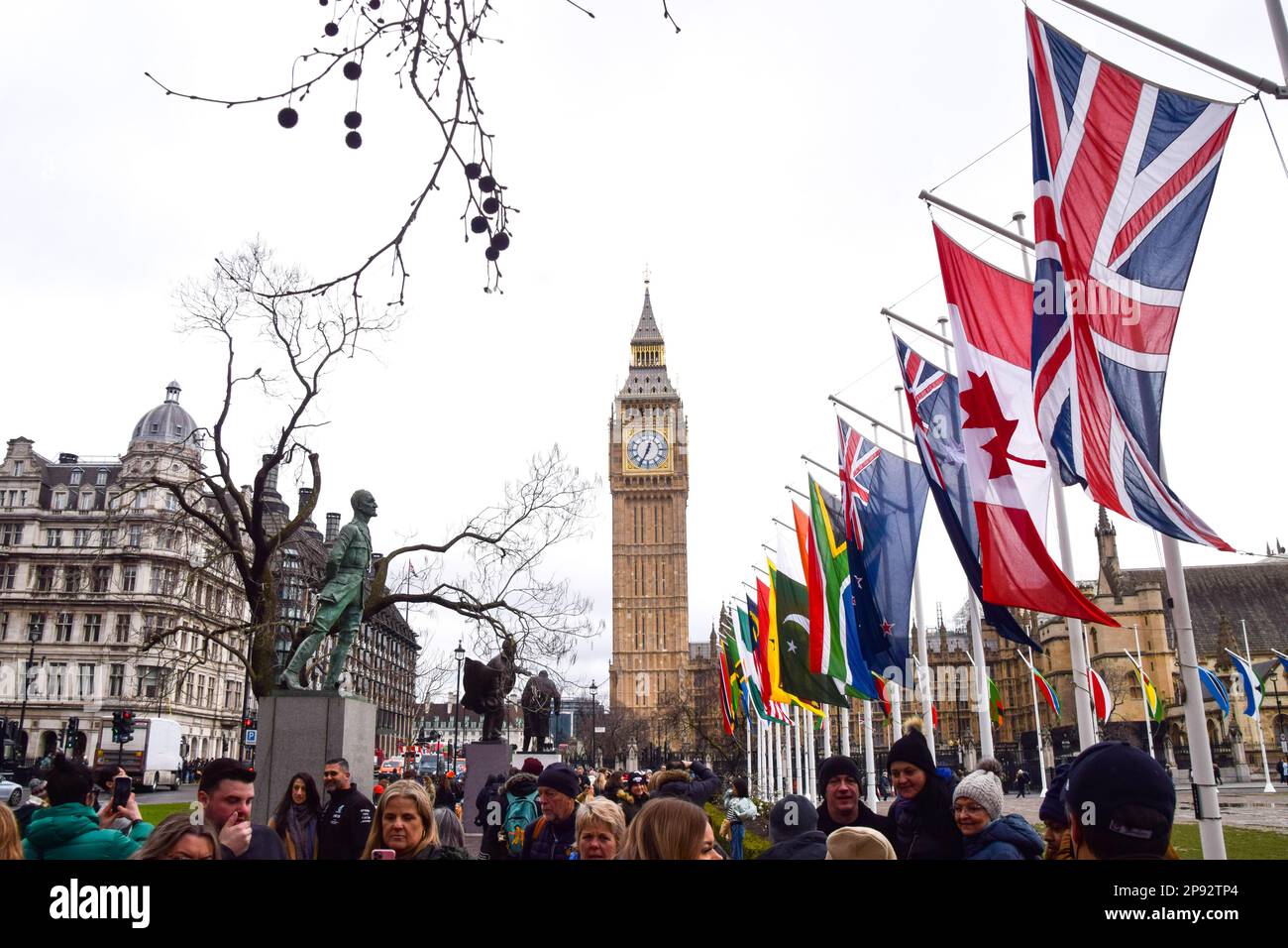London, UK. 10th March 2023. Flags of Commonwealth countries have been ...