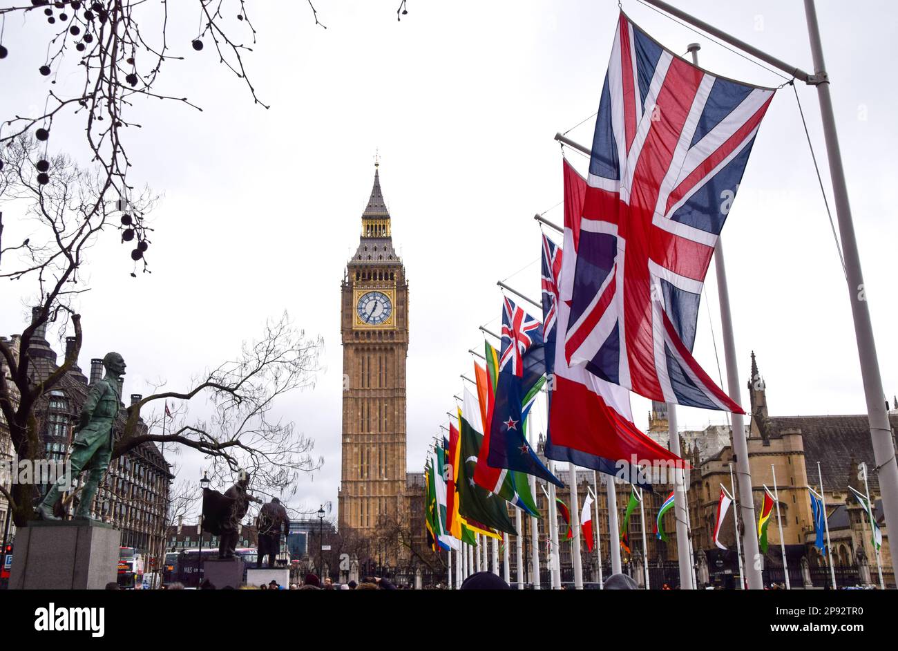 London, UK. 10th March 2023. Flags of Commonwealth countries have been ...