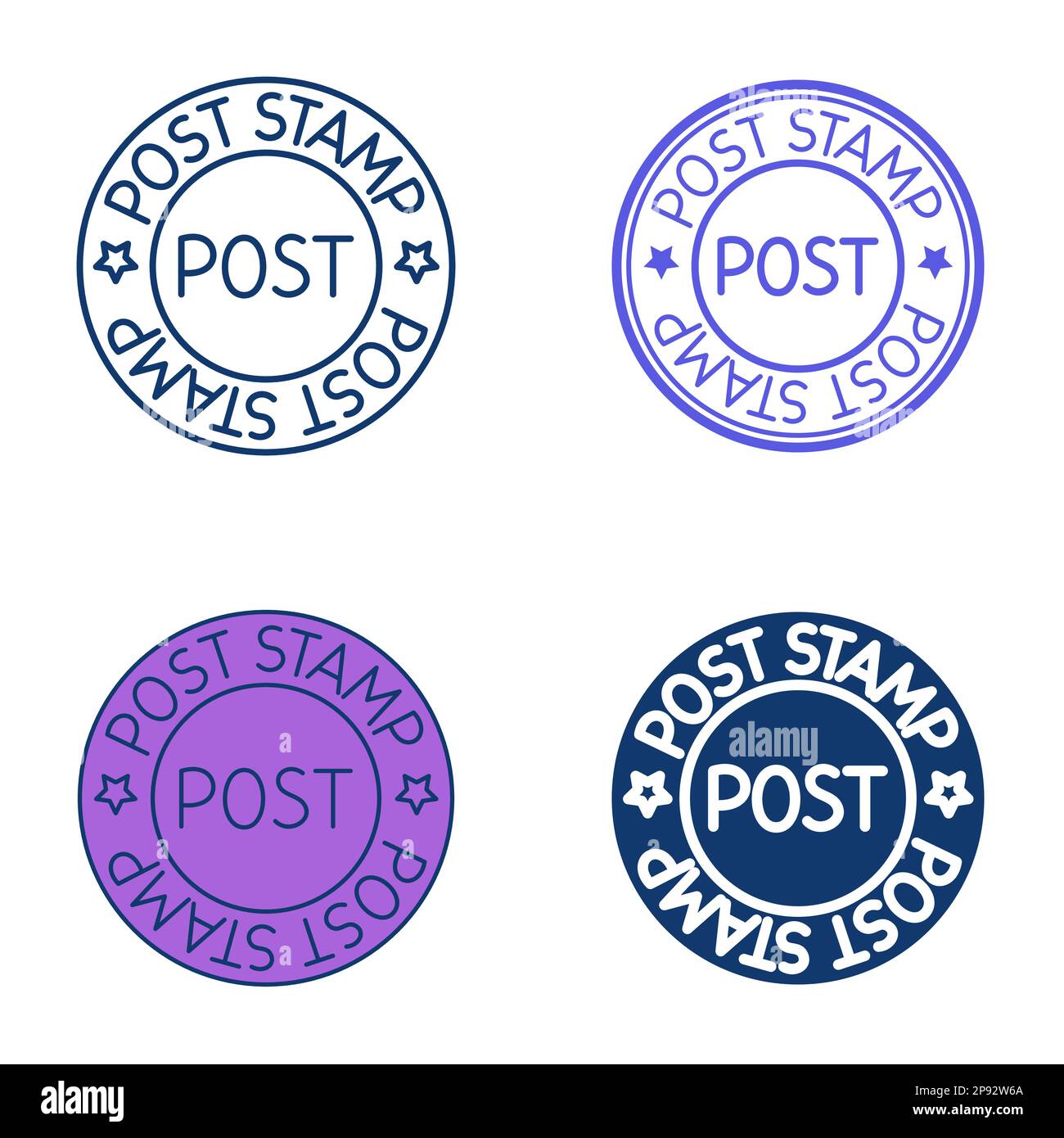 Round post stamp icon set in flat and line style. Postal label symbol ...