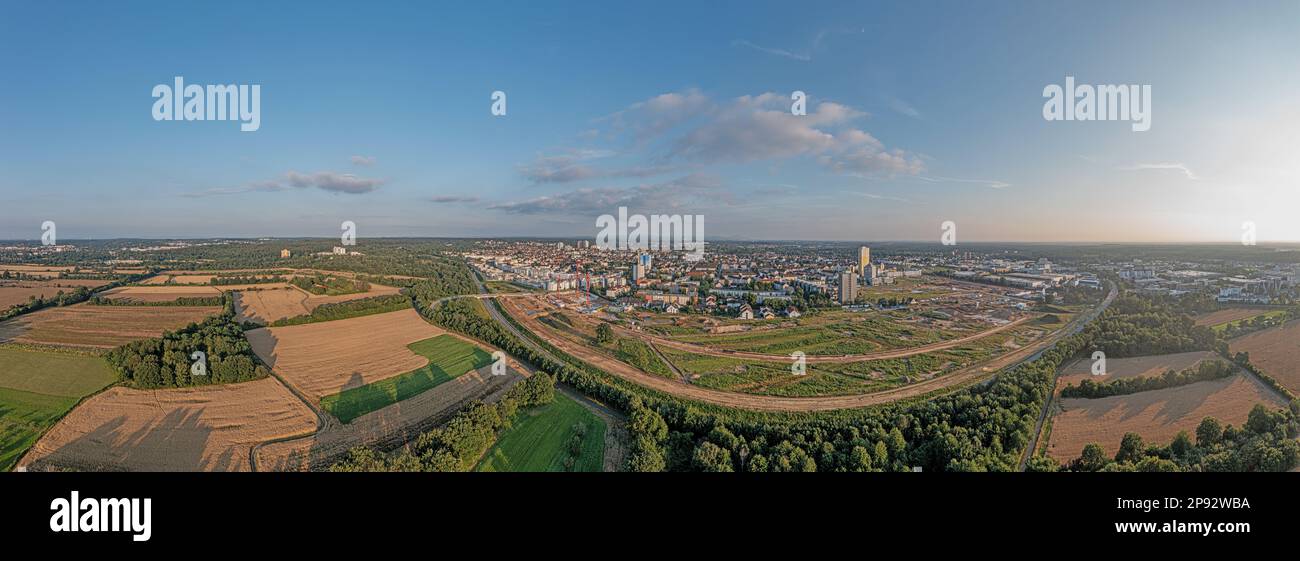 Drone image of German city Langen in southern Hesse during summer ...