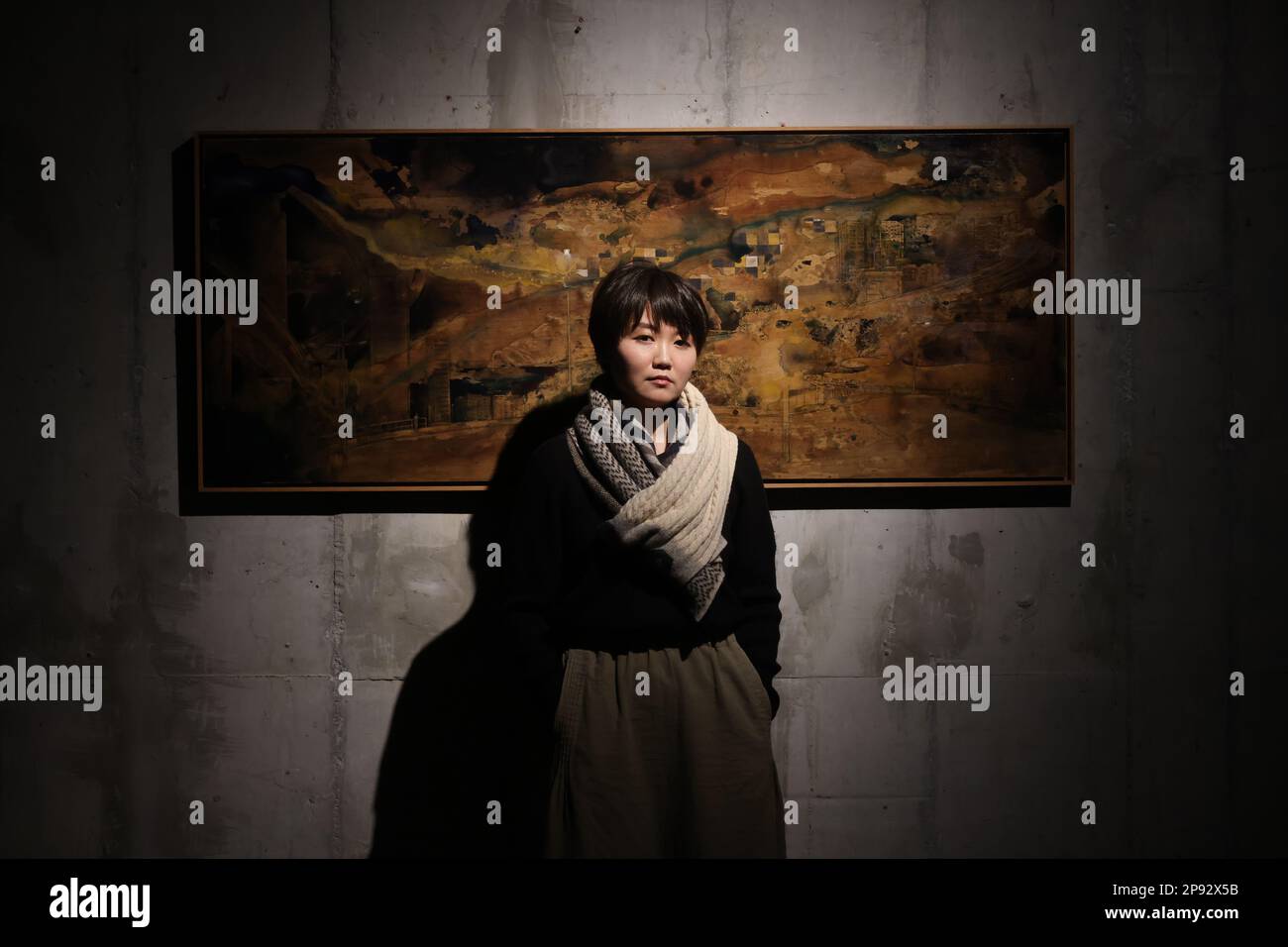 Artist Bouie Choi Yuk-kuen with her work Route 66, at Grotto SKW in ...