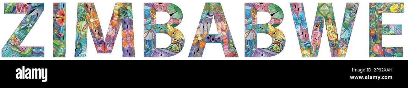 Vector word Zimbabwe. Hand-painted art design. Illustration for t ...